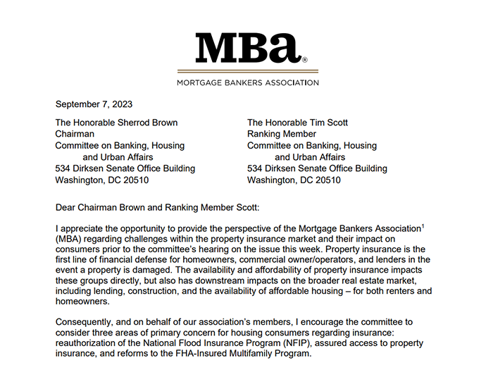 MBA Weighs in With Senate on Property Insurance Market - MBA Newslink