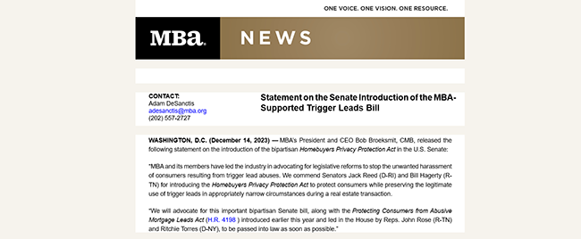 Bob Broeksmit's Statement on the Senate Introduction of MBA-Supported ...