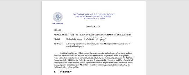 Office of Management and Budget Directs Federal Agencies to Advance AI Governance; Manage AI ...